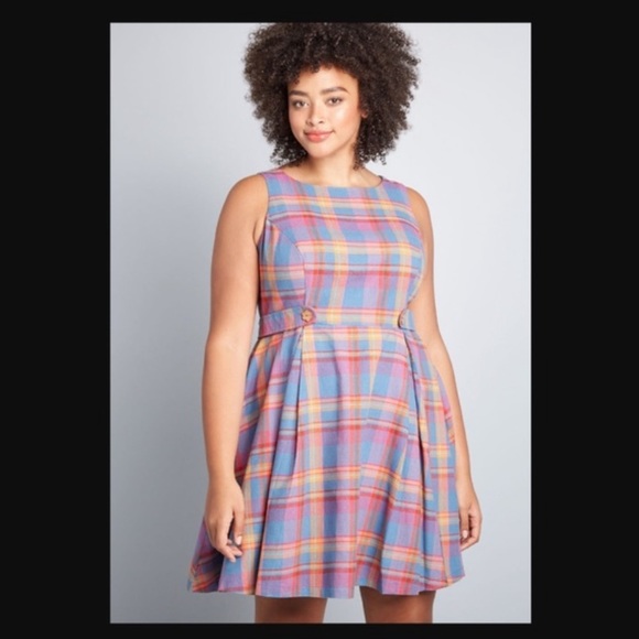 Modcloth | Dresses | Nwt Modcloth Something Sixties Linen Blend Plaid ...